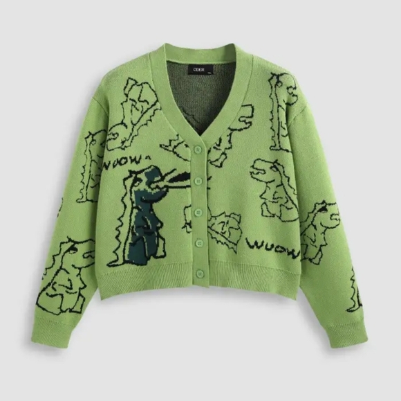 Cider | Sweaters | Cider Green Cropped Dino Cardigan Sweater Nwot ...